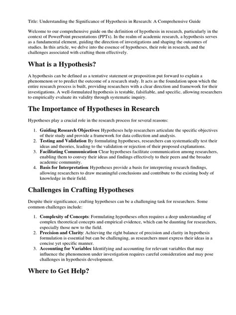 Definition Of Hypothesis In Research Pdf Hypothesis Statistics