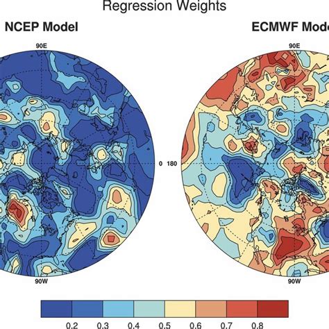 A Map Of The Weights Used To Combine The Ecmwf And Ncep Ensemble Mean Download Scientific