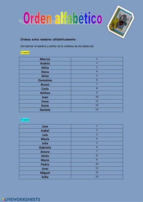 Orden Alfab Tico Con Nombres Worksheet
