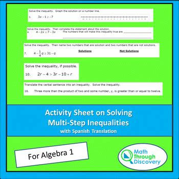 Alg Solving Multi Step Inequalities Activity Sheet TPT