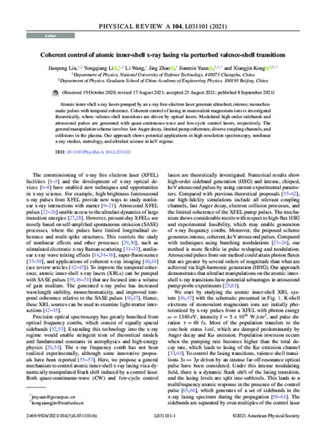 Pdf Coherent Control Of Atomic Inner Shell X Ray Lasing Via Perturbed Valence Shell Transitions
