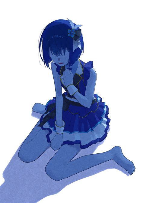 Safebooru 1girl Absurdres Bare Legs Bare Shoulders Barefoot Blue Eyes Blue Hair Depressed
