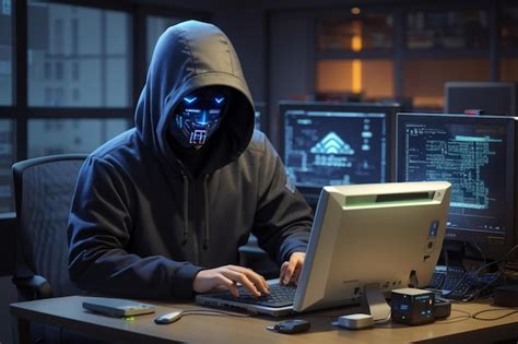 Premium Ai Image Hacker Stealing Data From A Server Computer