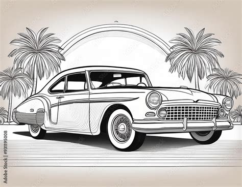 Vintage Classic Car Line Art Illustration Vintage Classic Car Coloring