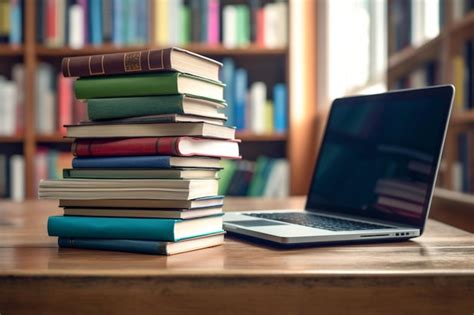 Premium Ai Image Connected Learning Resources Laptop And Books In A