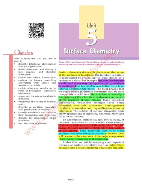 Surface Chemistry Ncert Highlights Pdf