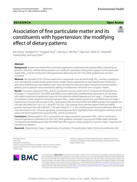 Pdf Association Of Fine Particulate Matter And Its Constituents With Hypertension The