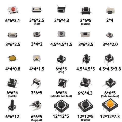 125pcs 25 Values Tactile Push Button Micro Switch SMD DIP 4 Pin 3 Pin 2 Pin Momentary Tact