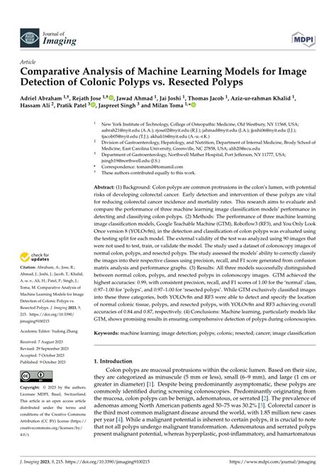 Pdf Comparative Analysis Of Machine Learning Models For Image Detection Of Colonic Polyps Vs