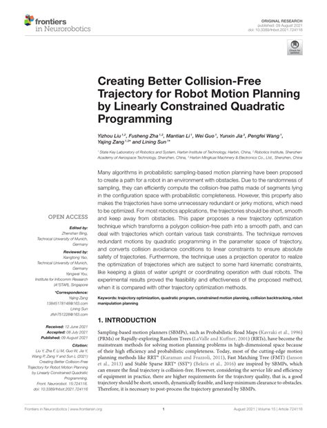 PDF Creating Better Collision Free Trajectory For Robot Motion Planning By Linearly