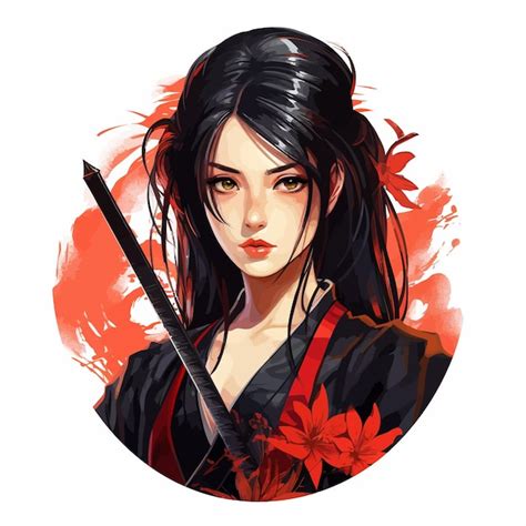 Una Hermosa Chica Japonesa Con Una Katana Vector Premium