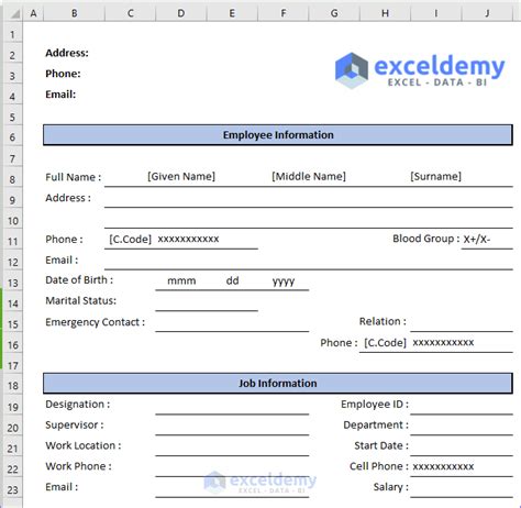 Employee Data Excel Template