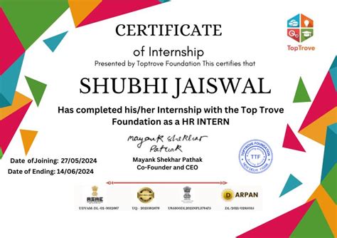Shubhi Jaiswal On Linkedin Toptrovefoundation Hr Internship Letterofrecomandation