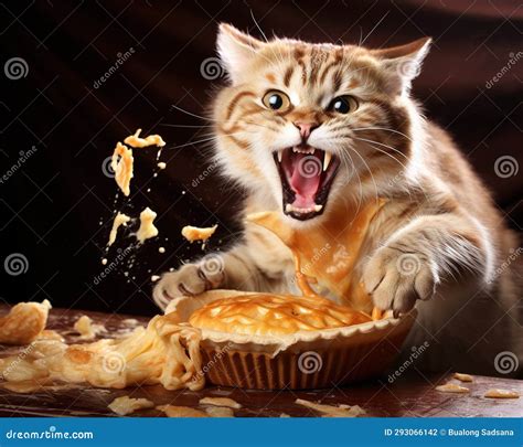 The Cat Eating Pie Is Cute Stock Illustration Illustration Of Food