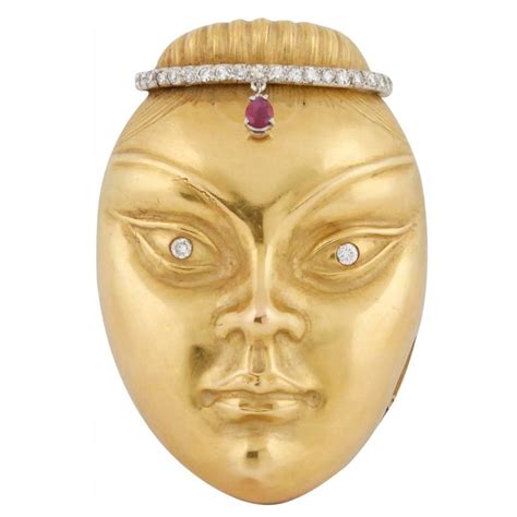Ruby Diamond Gold Female Mask Brooch For Sale At 1stdibs