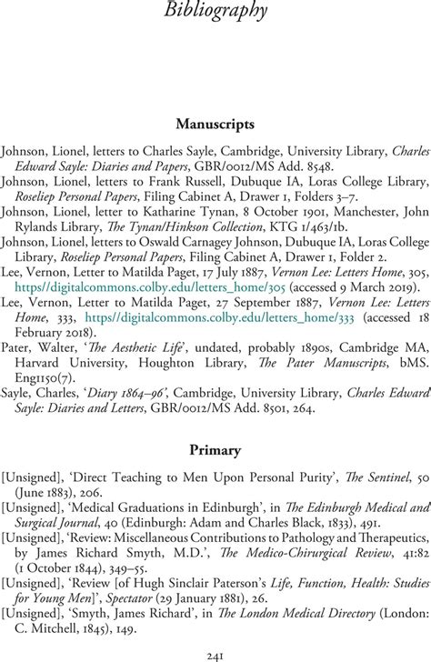 Bibliography Sexual Restraint And Aesthetic Experience In Victorian Literary Decadence