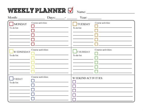 Printable Weekly Homework Planner Template