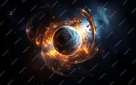 Premium Photo Glowing Spaceship Orbits Sphere In Deep Space