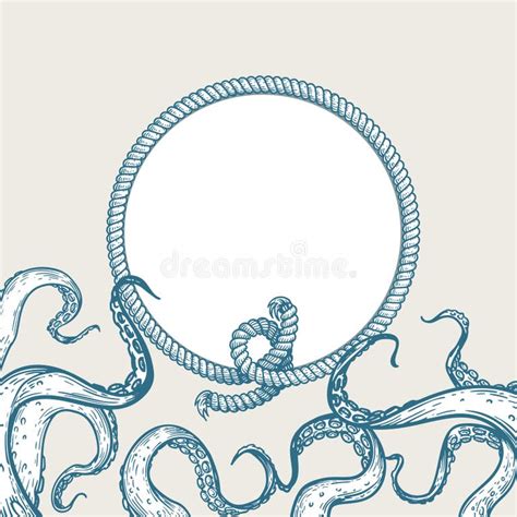 Nautical And Marine Style Design Template Round Rope Frame And Octopus