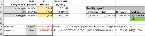 calculating density and viscosity of a gas mixture in excel · issue