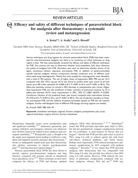 Pdf Efficacy And Safety Of Different Techniques Of Paravertebral Block For Analgesia After