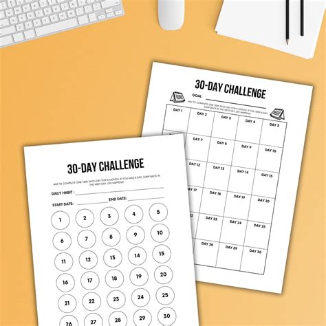 Free Printable 30 Day Challenge Template 70 Ideas