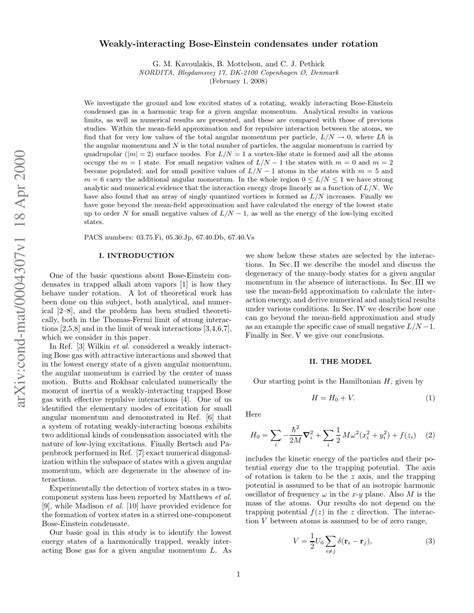 Pdf Weakly Interacting Bose Einstein Condensates Under Rotation