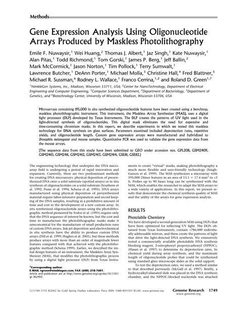 Pdf Gene Expression Analysis Using Oligonucleotide Arrays Produced By