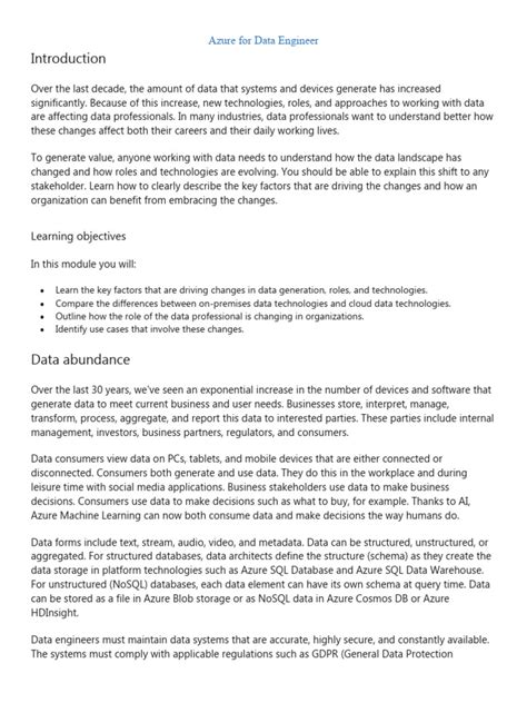 Azure For Data Engineer Pdf Cloud Computing Microsoft Azure