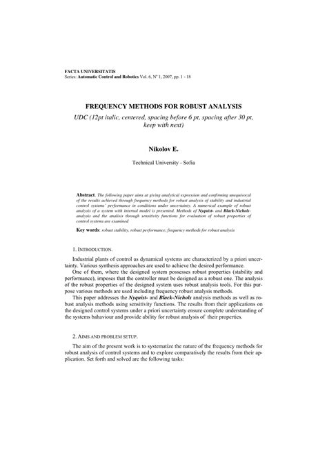 Pdf Frequency Methods For Robust Analysis
