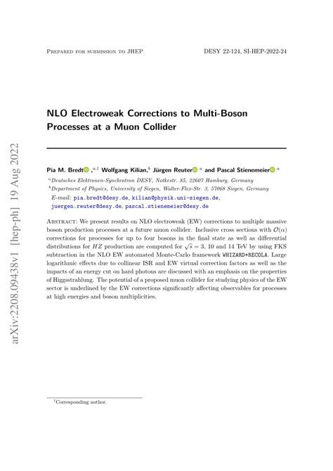 Pdf Nlo Electroweak Corrections To Multi Boson Processes At A Muon