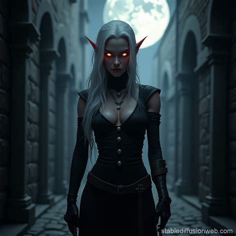 Female Dark Elf Assassin At Night Stable Diffusion Online