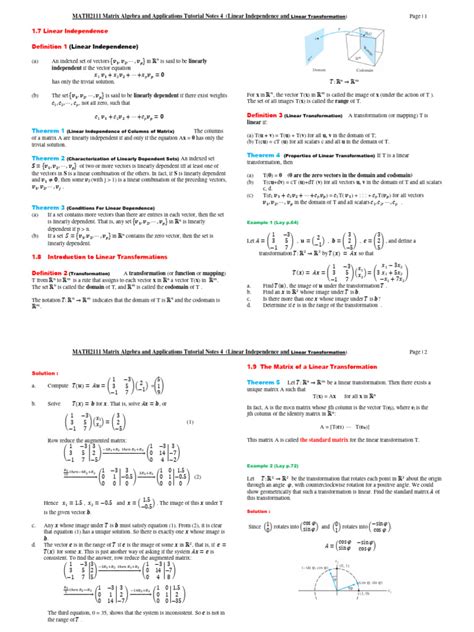 Math 2111 Tutorial Notes 4 Linear Independence And Linear