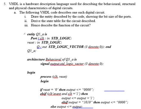 Solved 5 VHDL Is A Hardware Description Language Used For Chegg Com