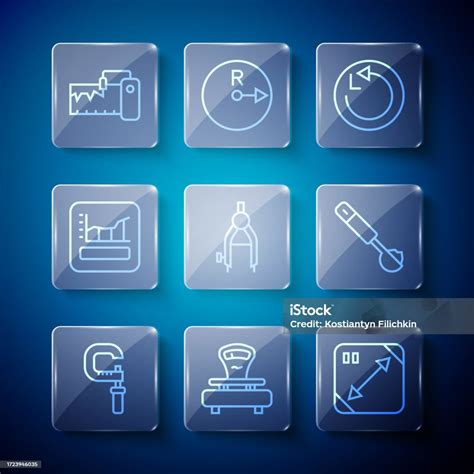 선 마이크로미터 저울 대각선 측정 반경 그리기 나침반 그래프 일정 차트 다이어그램 측정기 및 숟가락 아이콘을 설정합니다 벡터 0명에 대한 스톡 벡터 아트 및 기타 이미지