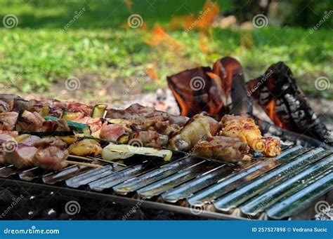 Parrilladas De Diferentes Carnes Y Hortalizas Foto De Archivo Imagen