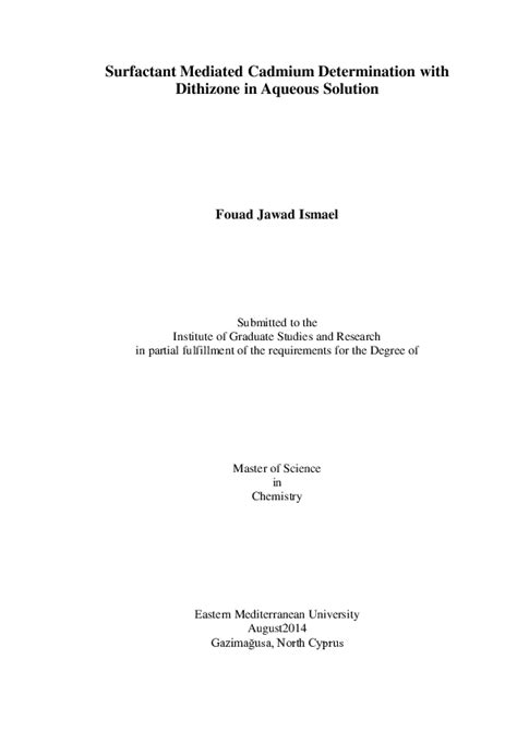 Pdf Surfactant Mediated Cadmium Determination With Dithizone In Aqueous Solution
