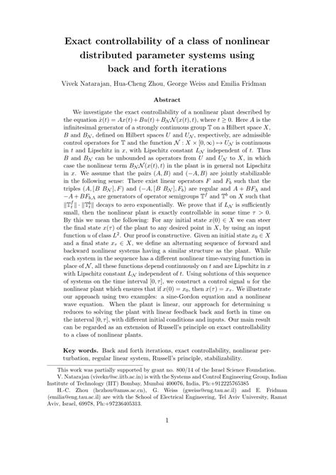 Pdf Exact Controllability Of A Class Of Nonlinear Distributed Parameter Systems Using Back And
