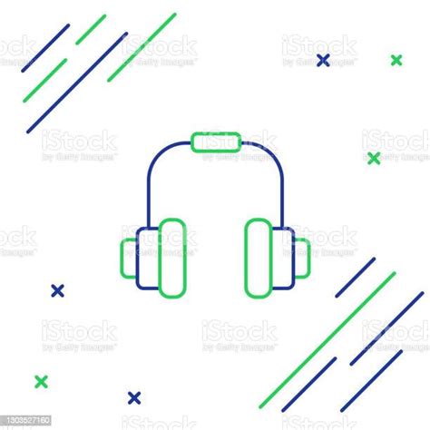 흰색 배경에 격리 된 라인 헤드폰 아이콘 이어폰 음악 서비스 커뮤니케이션 및 운영자를 청취하기위한 개념 다채로운 개요 개념 벡터 Dj에 대한 스톡 벡터 아트 및 기타 이미지