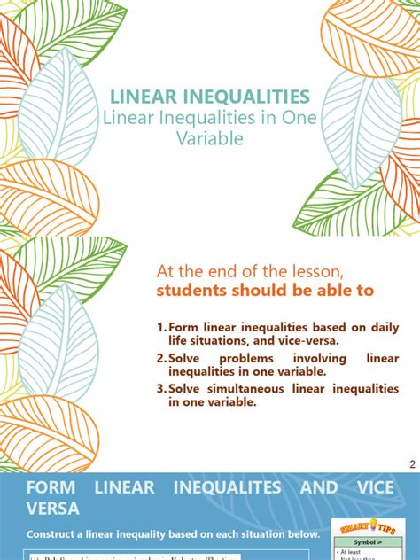 Note Solve Problems Involving Linear Inequalities In One Variable Pdf