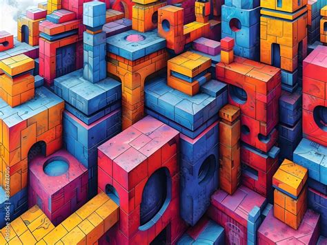 Striking Isometric Grid Architecture With Bold Color Palette And