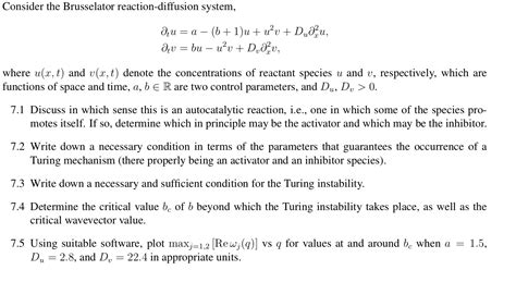 Consider The Brusselator Reaction Diffusion System