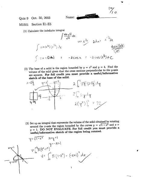 Calculus I Solved Quiz 9 Fall 2009 Math 1501 Docsity