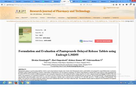 Pdf Formulation And Evaluation Of Pantoprazole Delayed Release Tablets Using Eudragit L30d55
