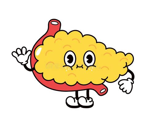 Cute Funny Pancreas Waving Hand Character Vector Hand Drawn