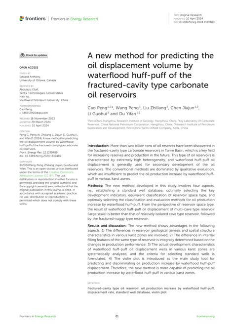 Pdf A New Method For Predicting The Oil Displacement Volume By Waterflood Huff Puff Of The