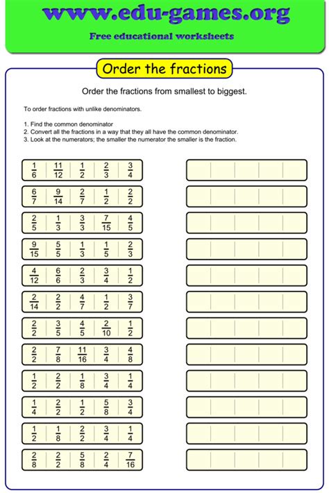 Comparing And Ordering Fractions Worksheets 7th Grade