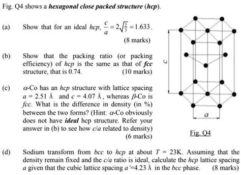 Fig Q4 Shows A Hexagonal Close Packed Structure Hcp A Show That For An Ideal Hcp C A