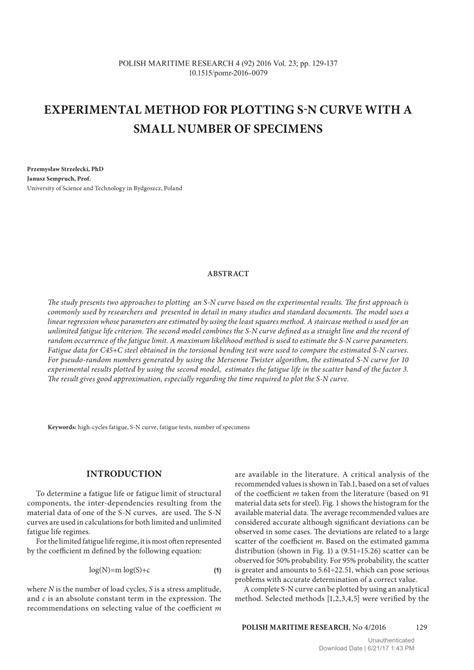 Pdf Experimental Method For Plotting S N Curve With A Small Number Of Specimens