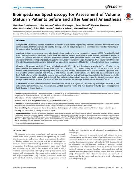 Pdf Bioimpedance Spectroscopy For Assessment Of Volume Status In Patients Before And After